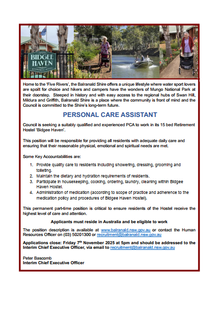 Personal Care Assistant Job in New South Wales (NSW), Aged Services ...